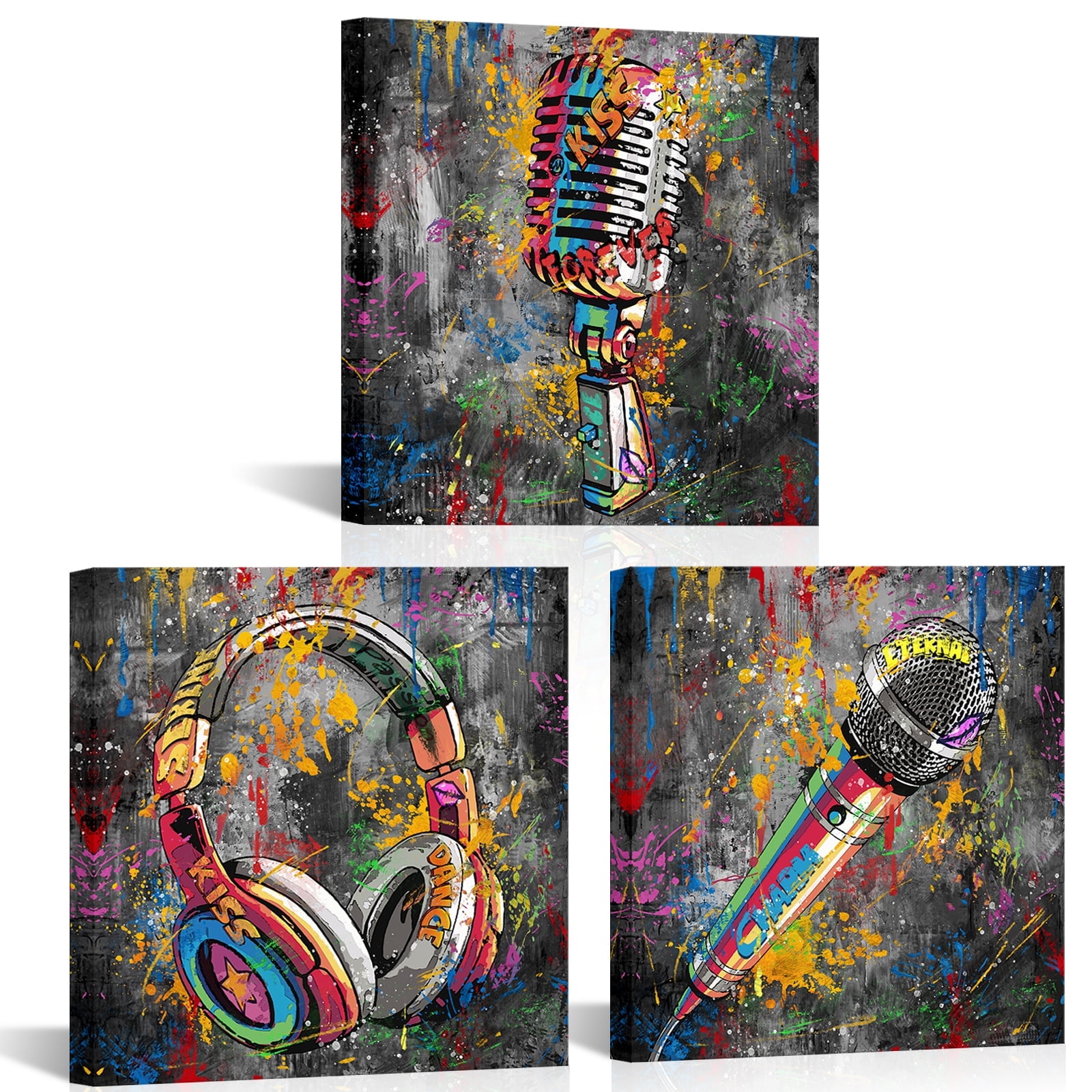 Music Wall Decor Microphone Headphones Street Art Graffiti Paintings ...
