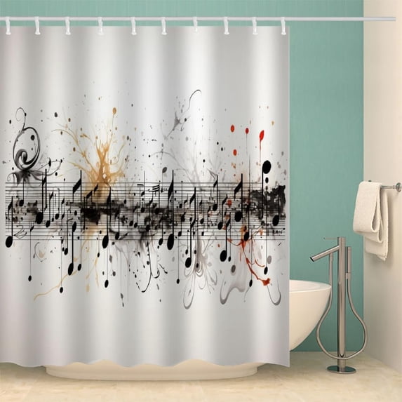 Music Waterproof Curtain ,Music Notes Polyester Fabric Cloth Shower ...
