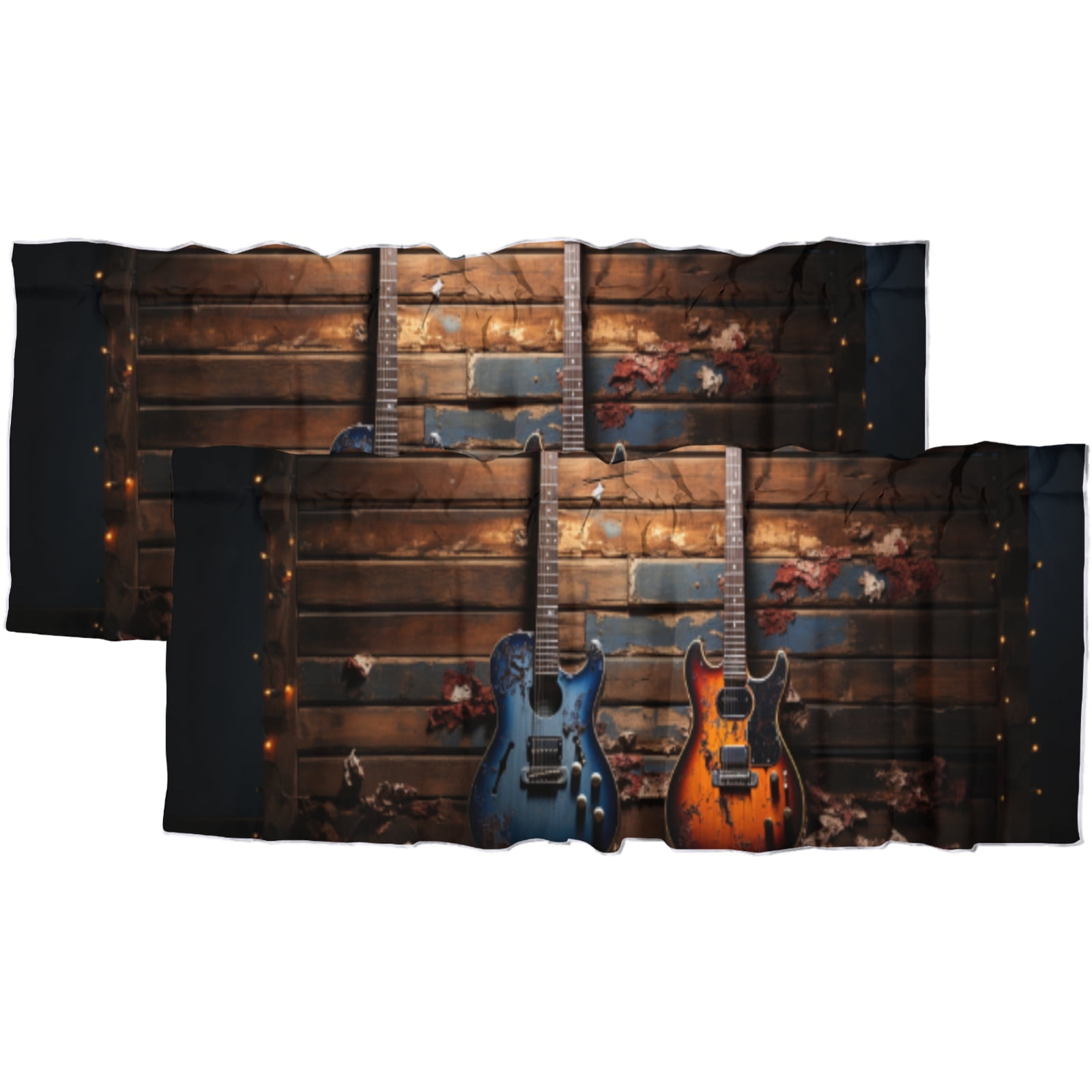 Music Window Curtain Valance Electric Guitar in The Wooden Room Country ...