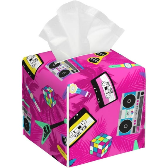 Music and Fun 80s Pink Design Square Tissue Box Cover, Cube Tissue Box ...