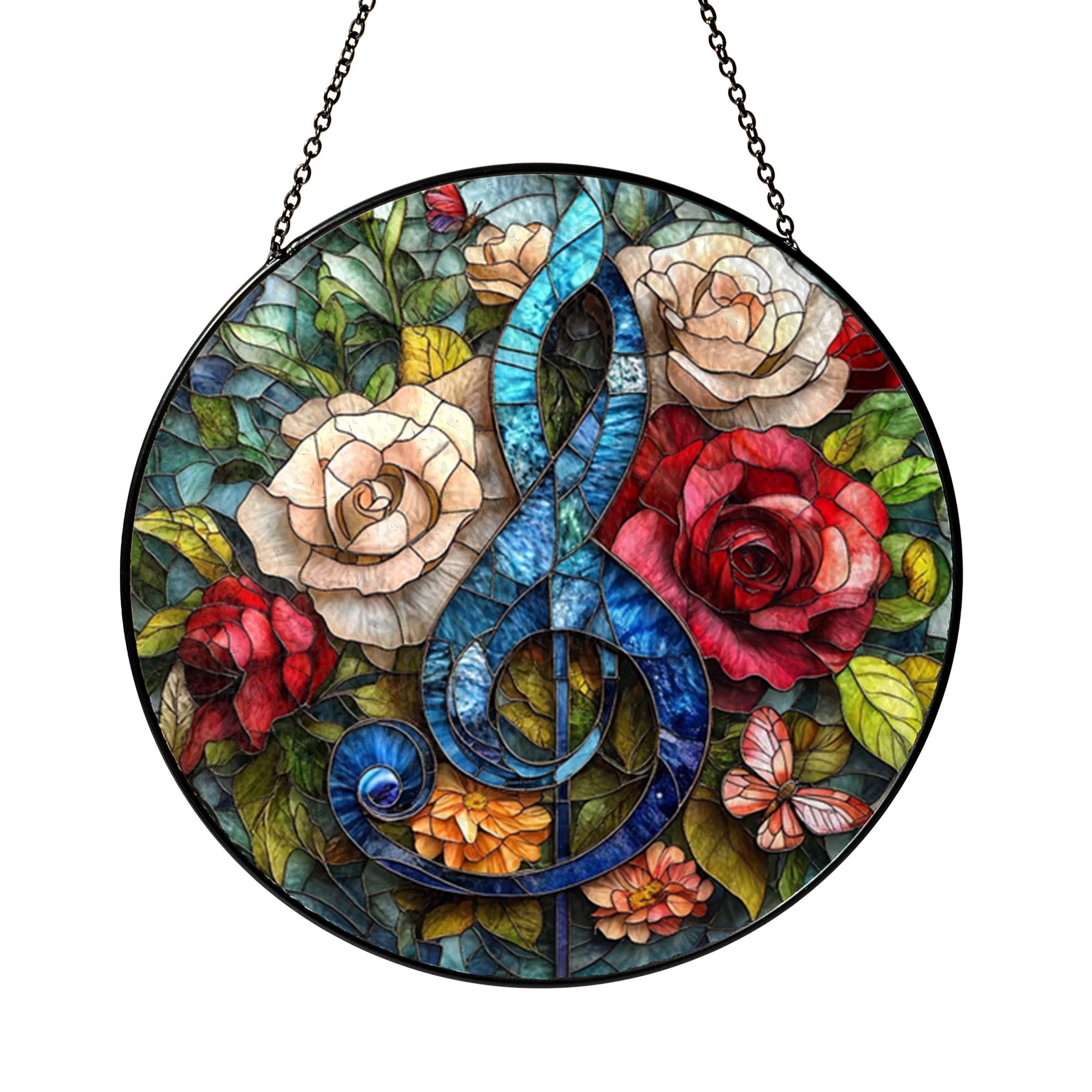 Music and Roses Window Suncatcher – Decorative Glass Style Art ...