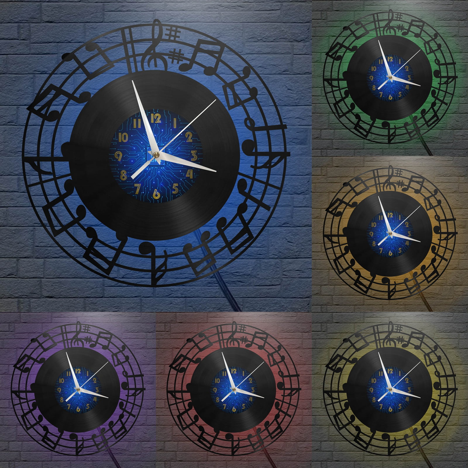 Music note circle Vinyl Record Wall Clock for Kitchen Wall Decor Wall ...