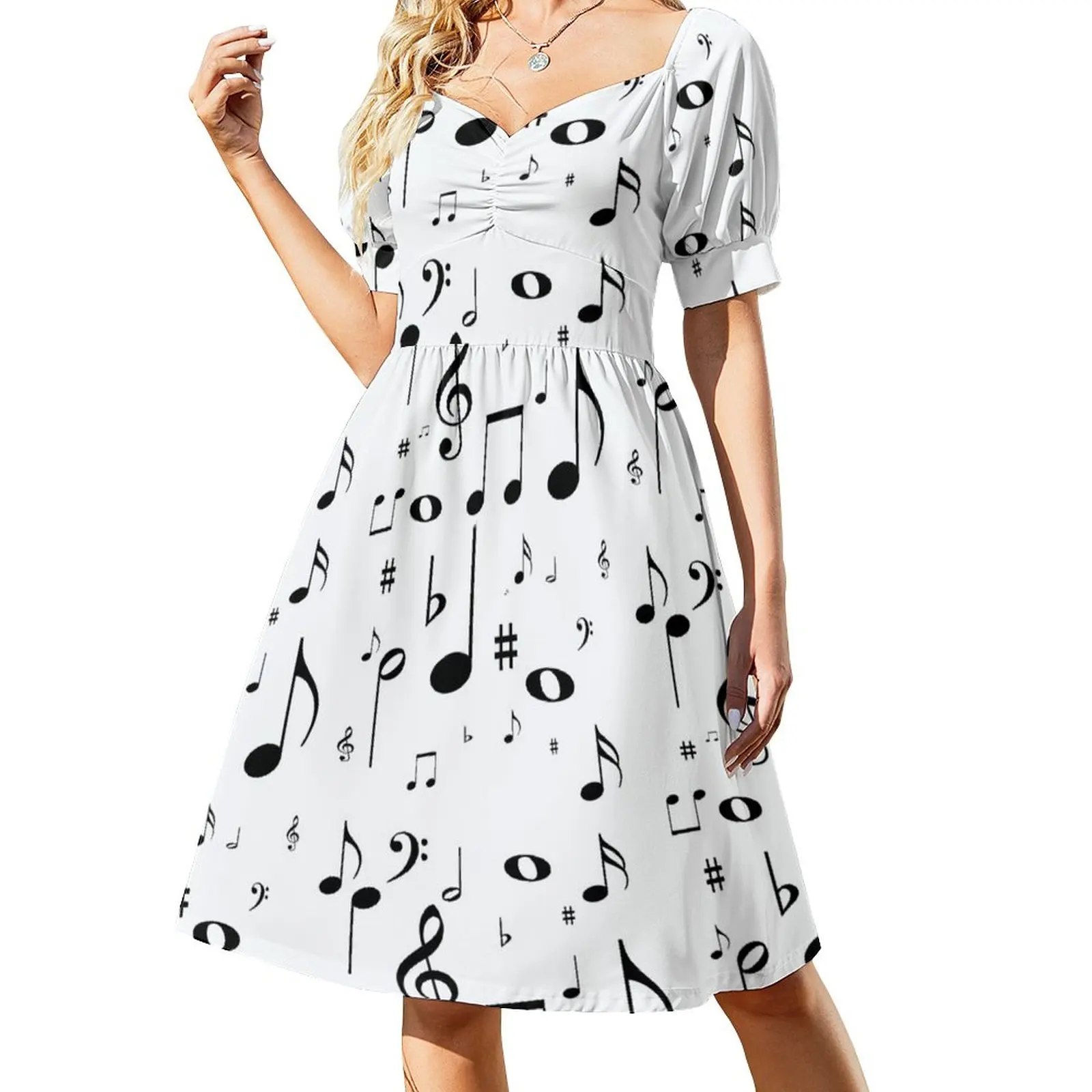 Music notes black Sleeveless Dress Aesthetic clothing women's elegant ...