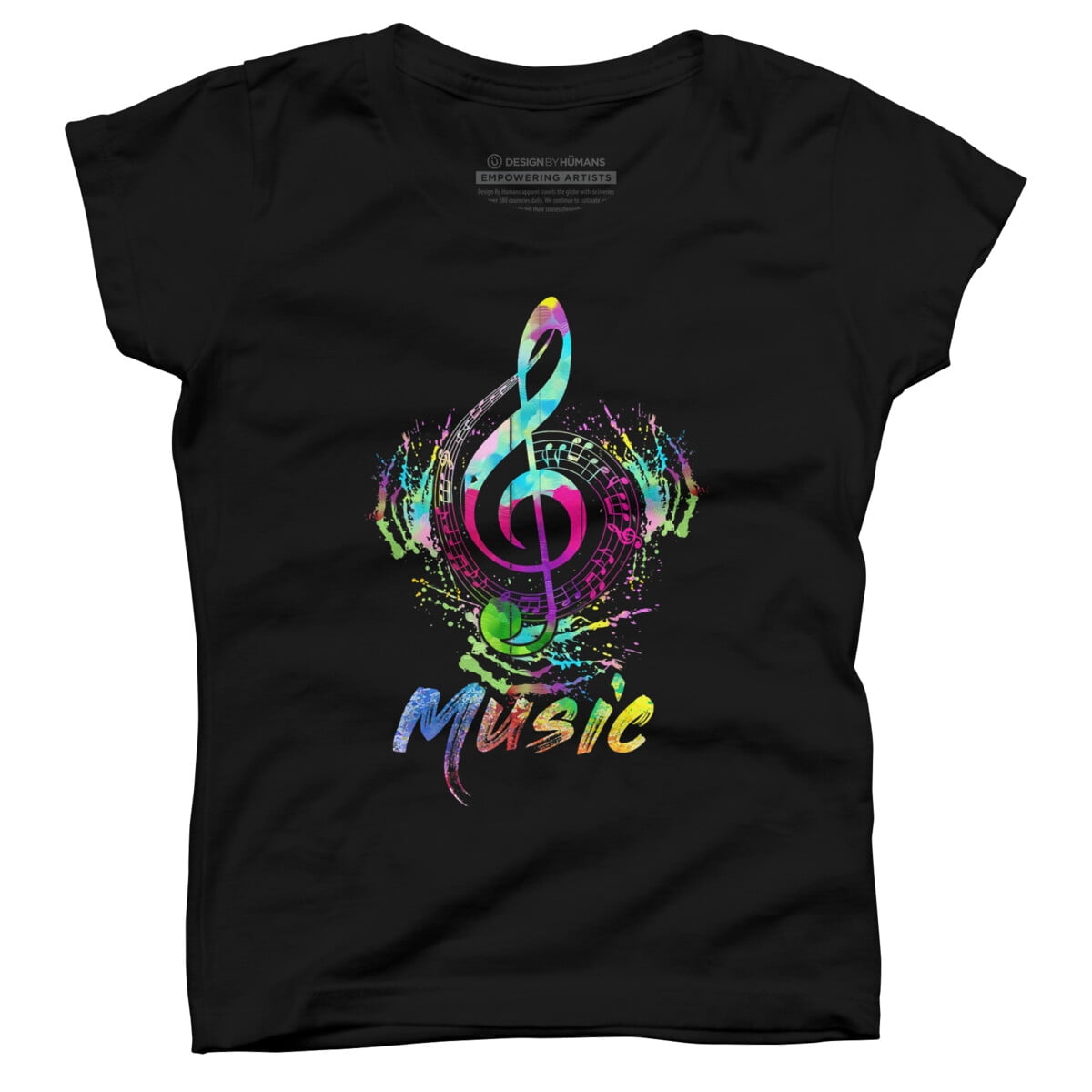 Music shirt- Colorful Treble Clef Musical Note Girls Black Graphic Tee ...