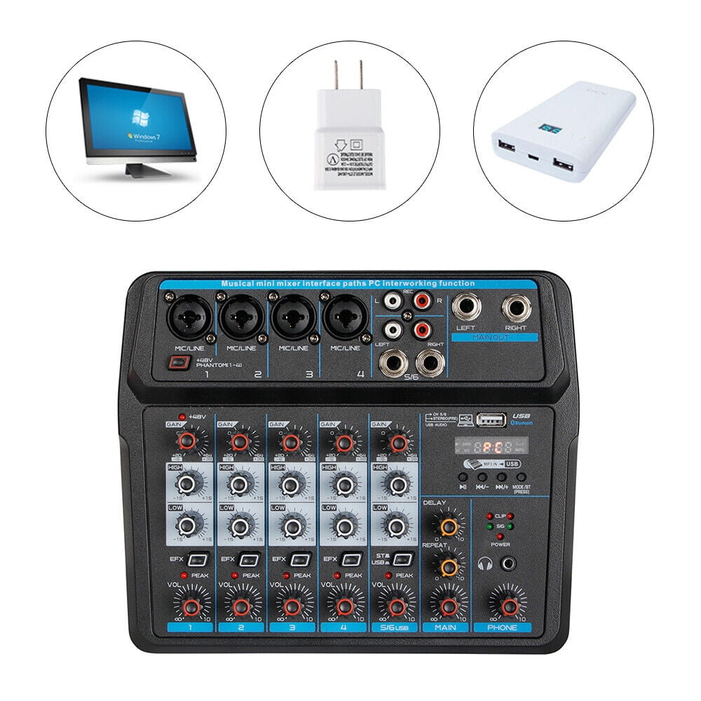 Musical 6 Channel Audio Mixer Bluetooth DJ Sound Broadcast Console ...
