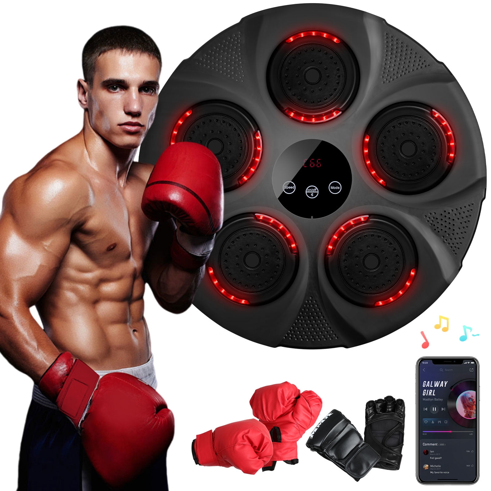 Musical Boxing Machine with 2 Pairs of Boxing Gloves, Wall Mounted ...