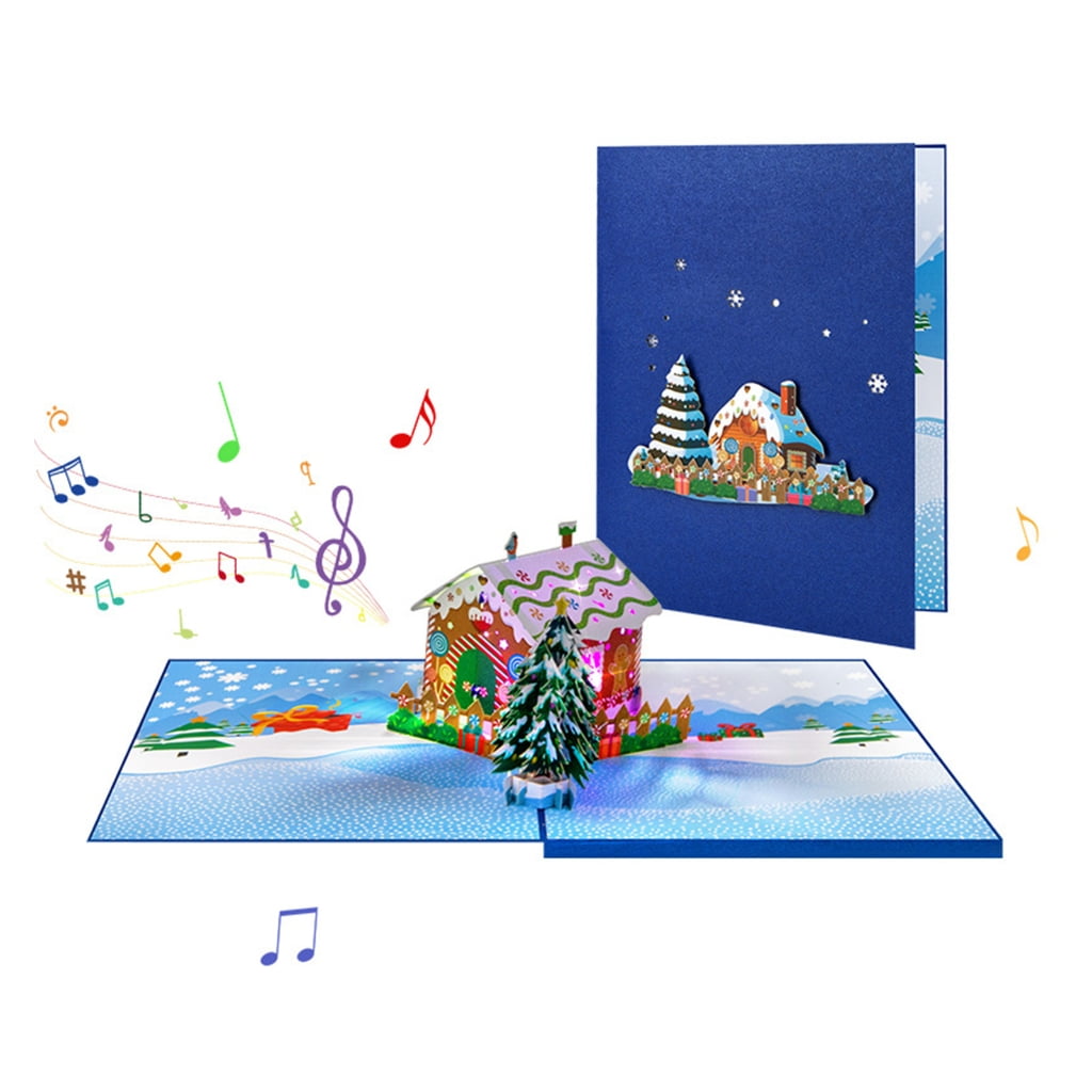 Musical Christmas Card with LED Lights Foldable 3D Popup Greeting Card ...
