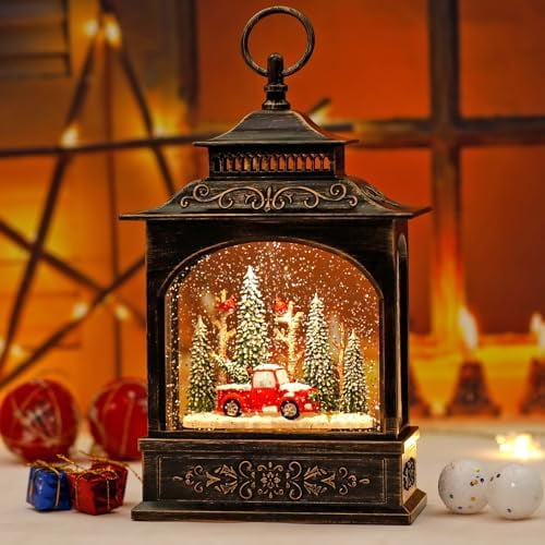 Musical Christmas Snow Globe Lantern with 6H Timer, Lighted Christmas ...