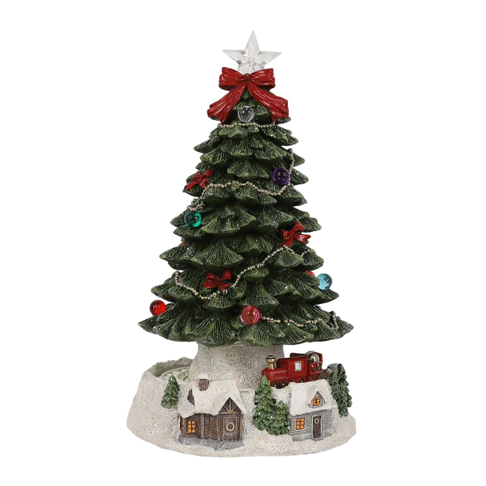 Musical Christmas Tree Animated Resin Music Box Rotating Train Festive ...