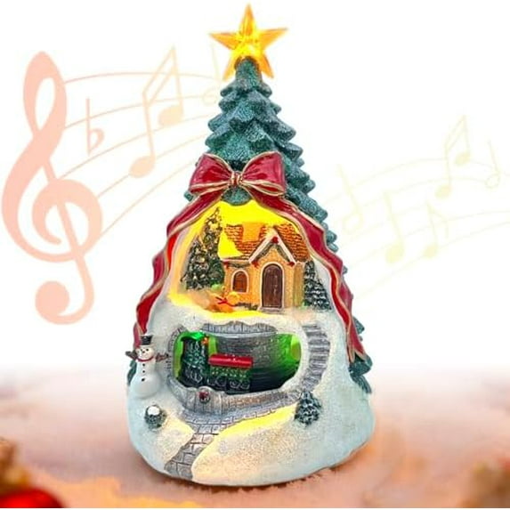 Musical Christmas Tree Village Scene with Rotating Train, Animated ...