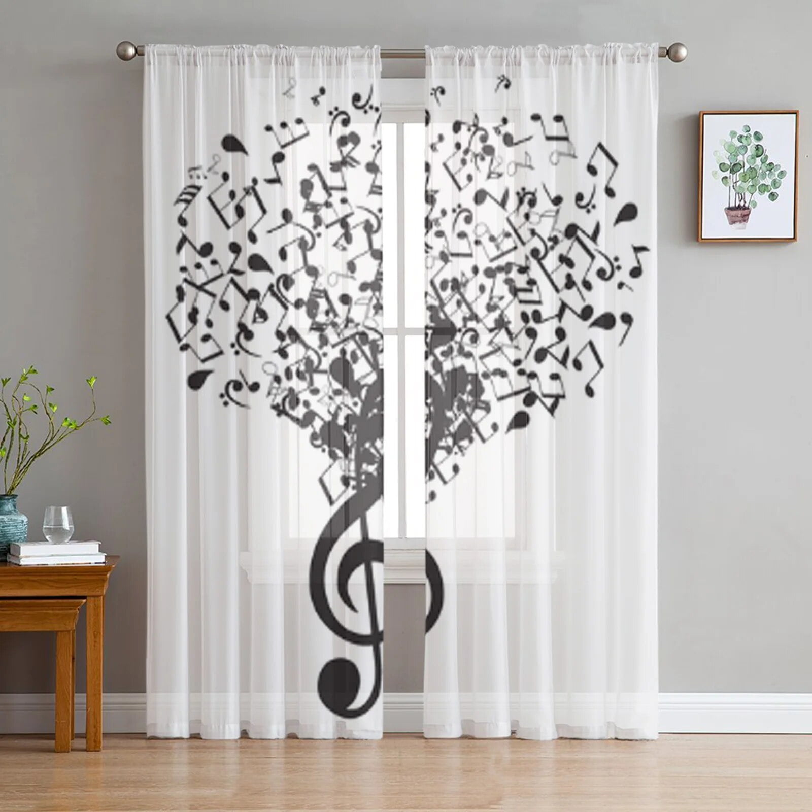 Musical Clef Tree With Notes Sheer Curtains For Bedroom Living Room ...