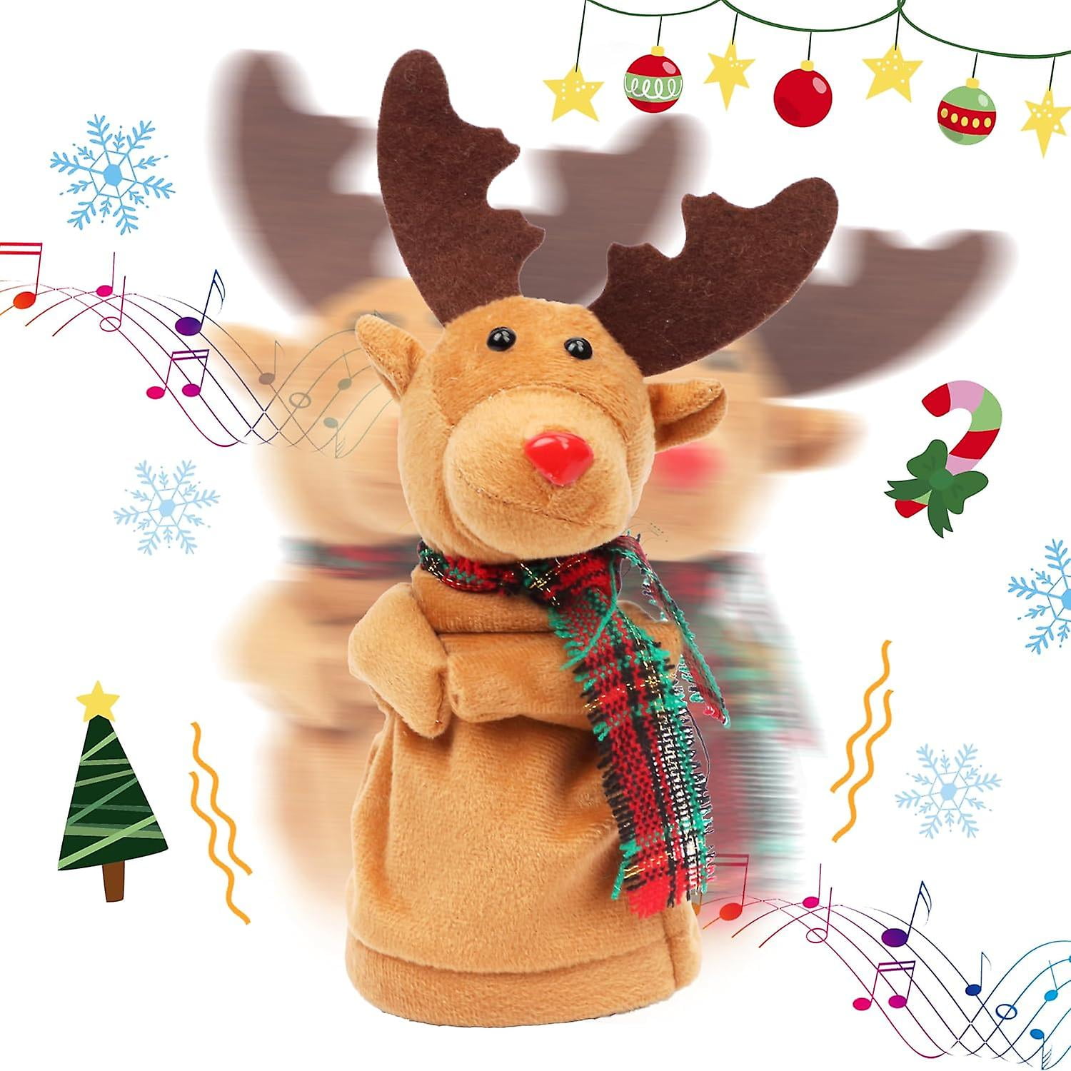 Musical Dancing Christmas Reindeer Plush Toy Singing Jingle Bells ...