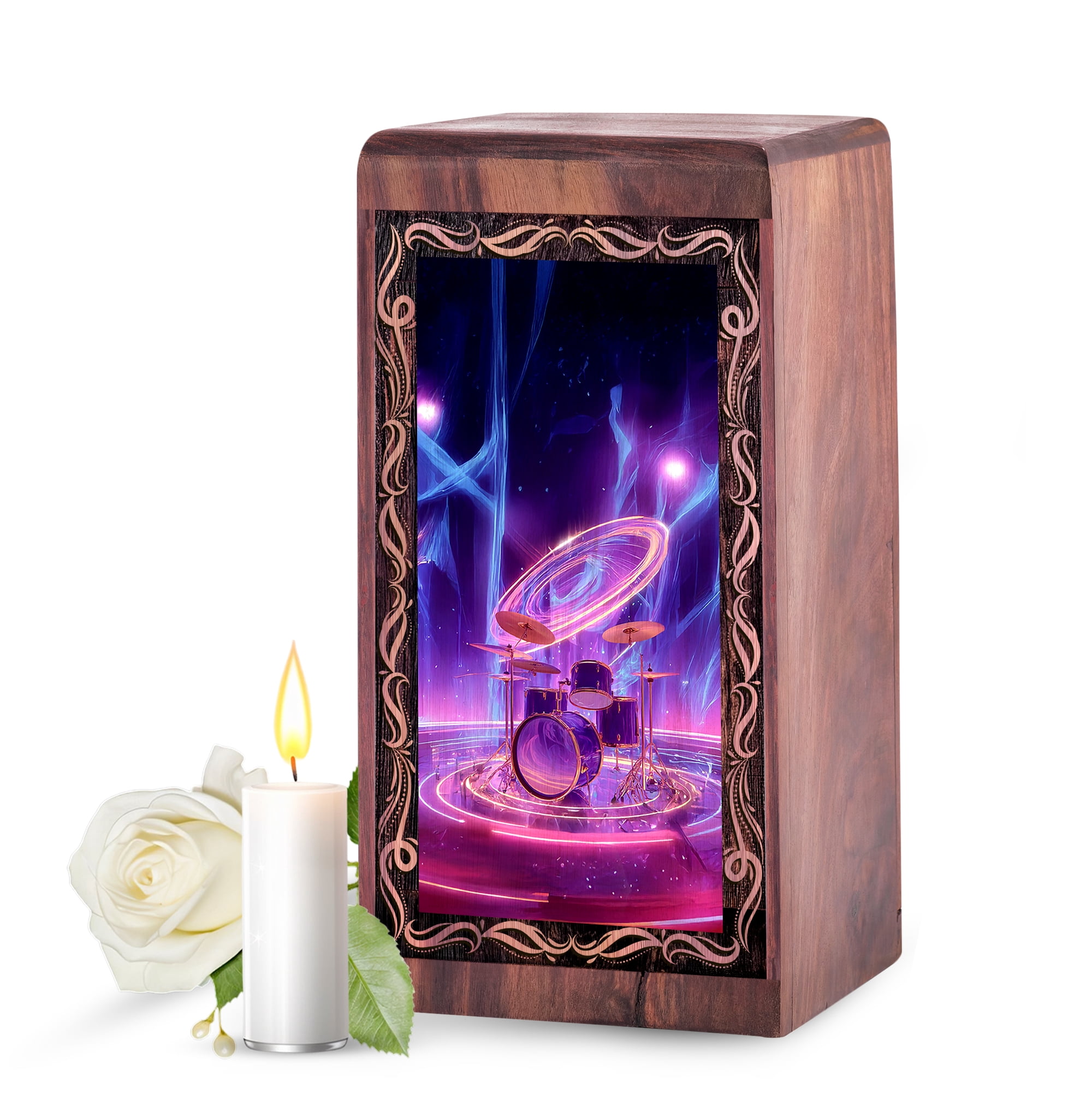 Musical Drum Theme Cremation Urn for Ashes Adult Male - Large Wooden ...