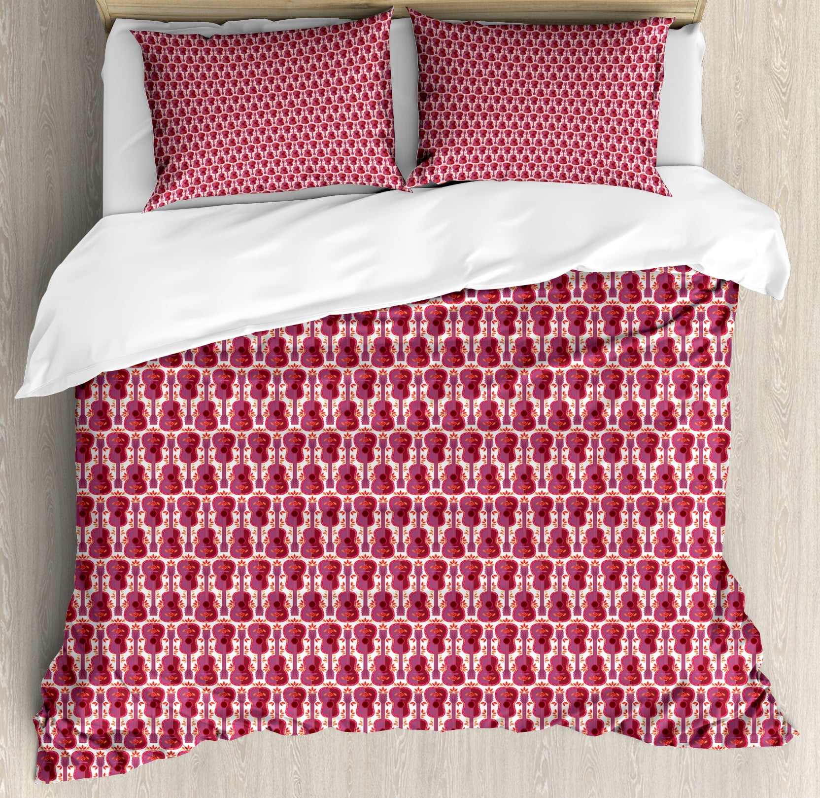 Musical Duvet Cover Set, Repetitive Mexican Guitars Pattern Leaves in ...