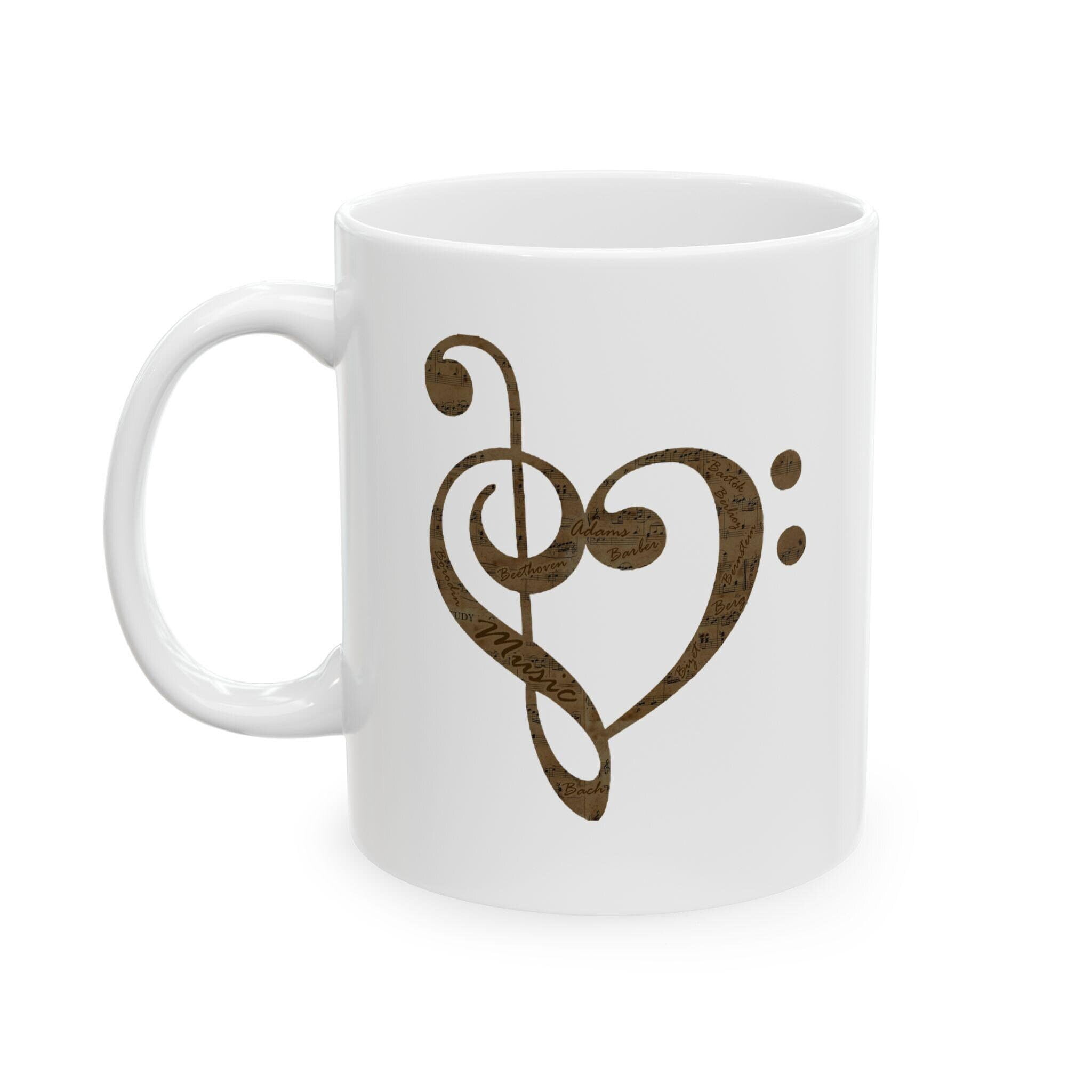Musical Heart Mug, Cute Gift for Music Lovers, Ceramic Coffee Cup ...