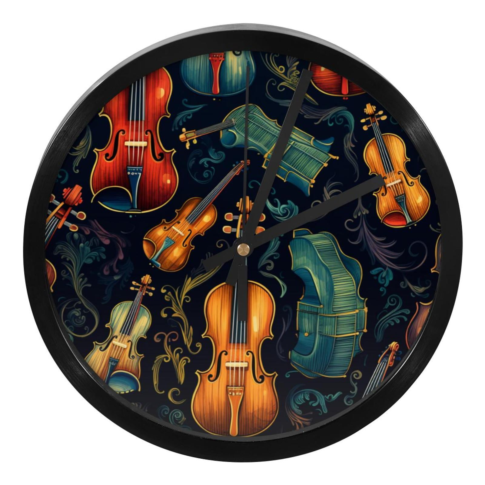 Musical Instrument 9.8" Clock - Silent, Non-Ticking Round Digital Wall ...