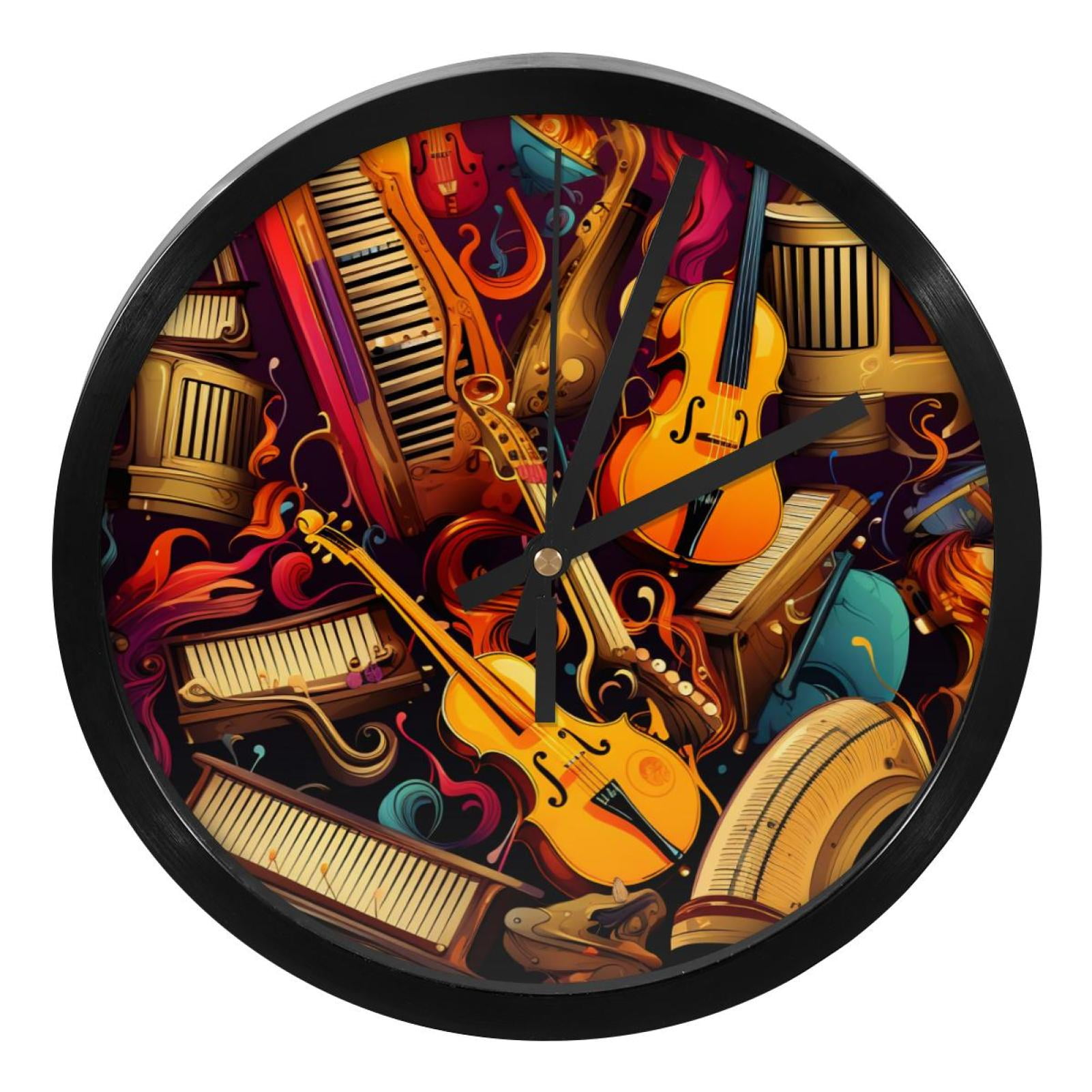 Musical Instrument 9.8 Inch Round Digital Wall Clock Silent Non-Ticking ...