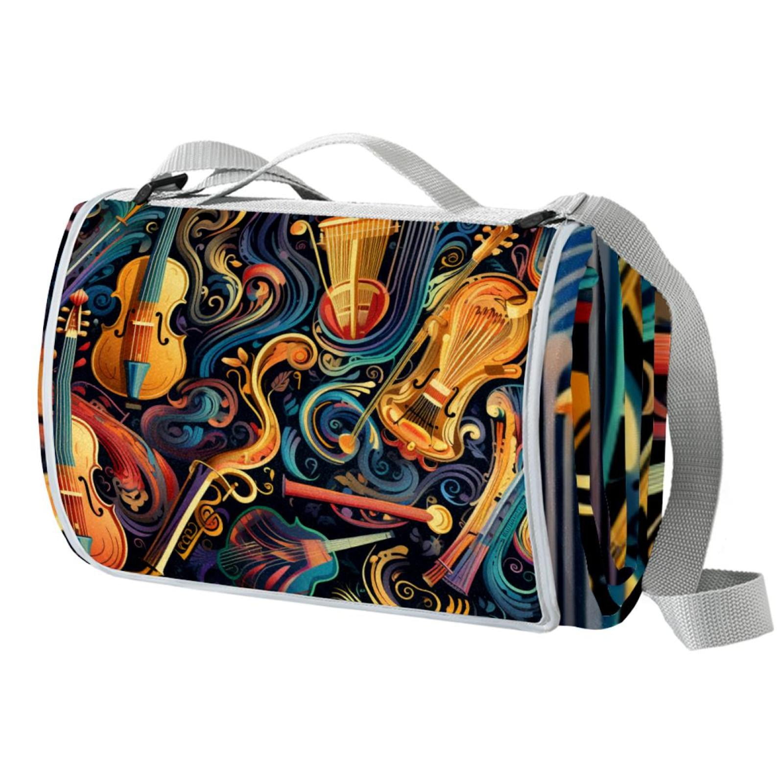 Musical Instrument Canvas Beach Blanket - Large Picnic Mat for Outdoor ...