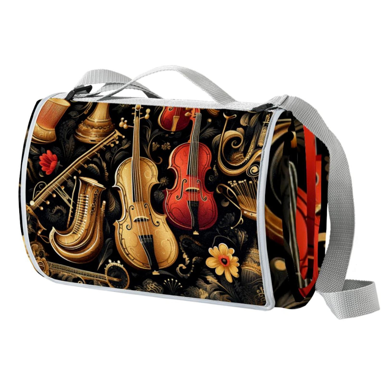 Musical Instrument Canvas Beach Blanket - Picnic Mat Outdoor Waterproof ...