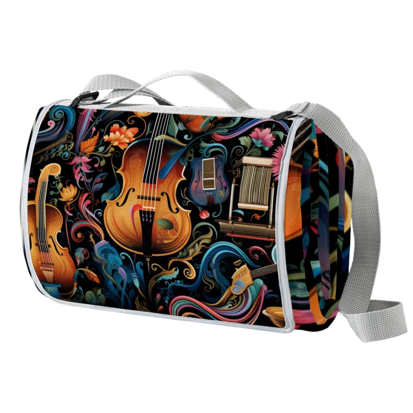 Musical Instrument Canvas Beach Blanket - Waterproof Picnic Mat for ...