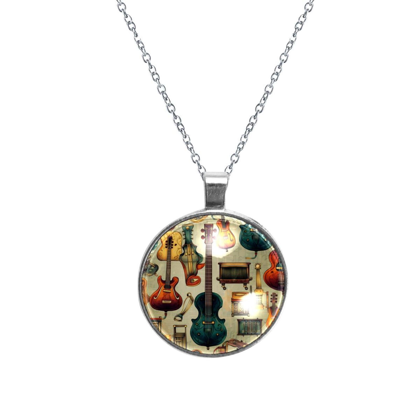 Musical Instrument Glass Circular Pendant Necklace - Stunning Jewelry ...