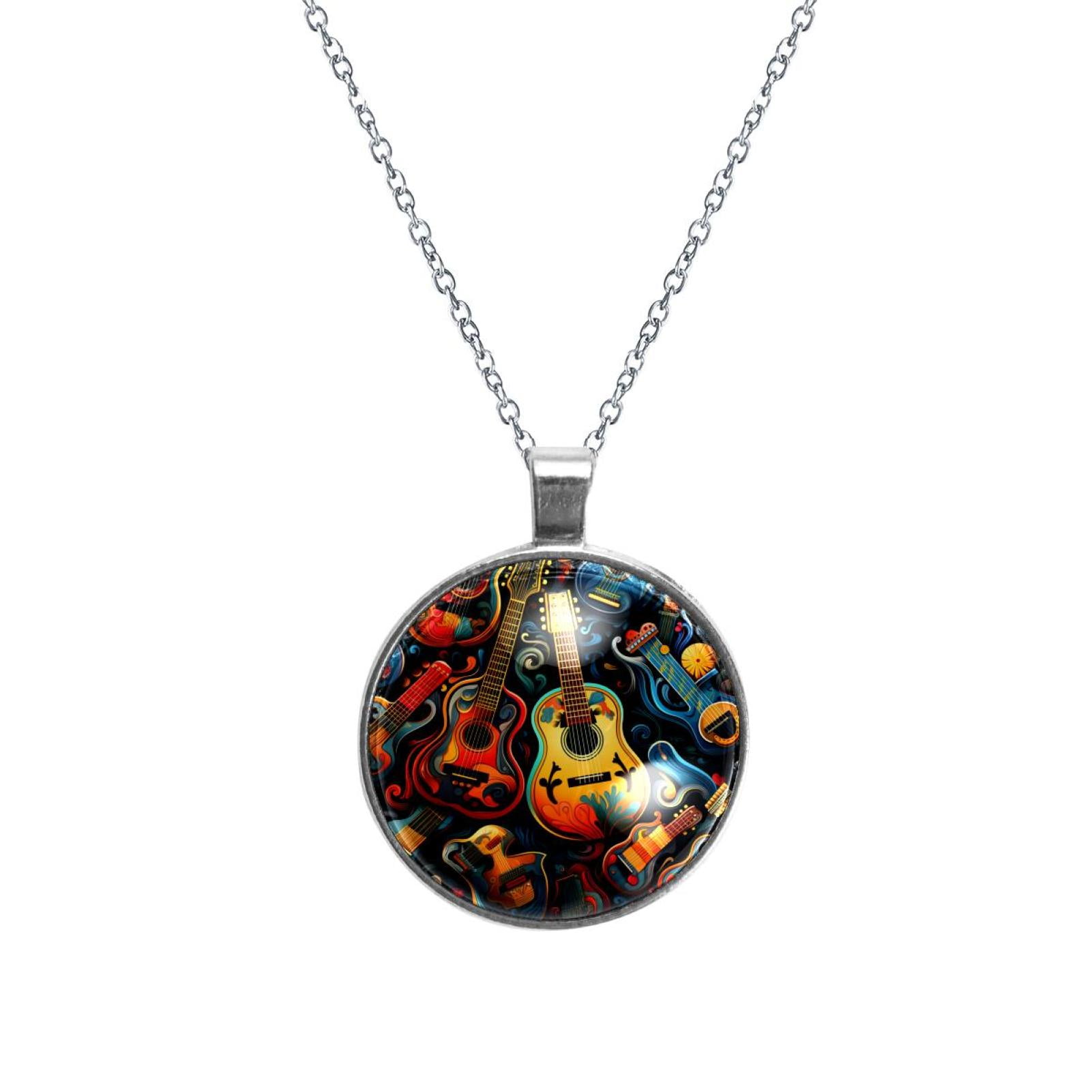 Musical Instrument Glass Design Circular Pendant Necklace - Stunning ...