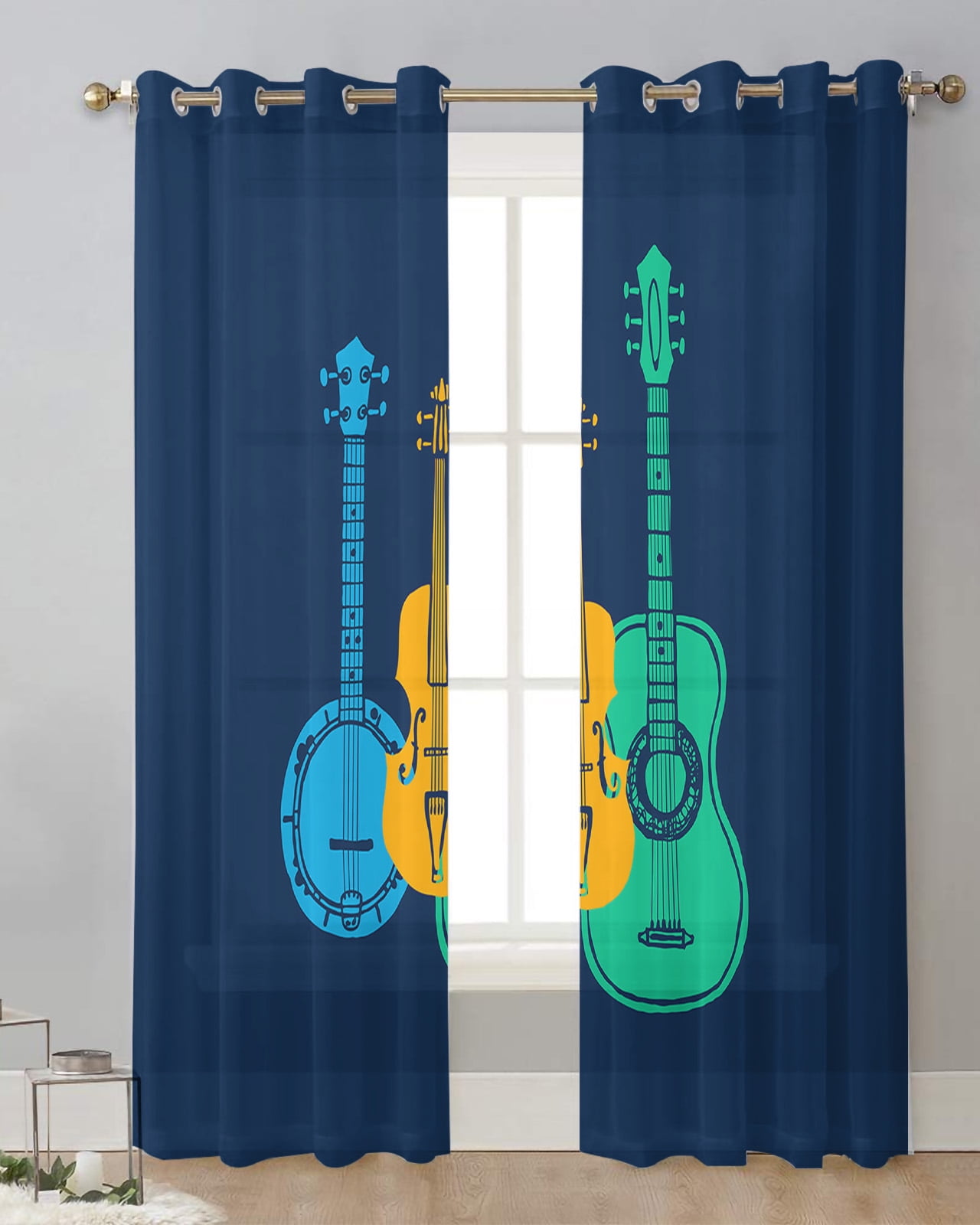 Musical Instrument Guitar Voile Hanging Curtain Living Room Sheer ...