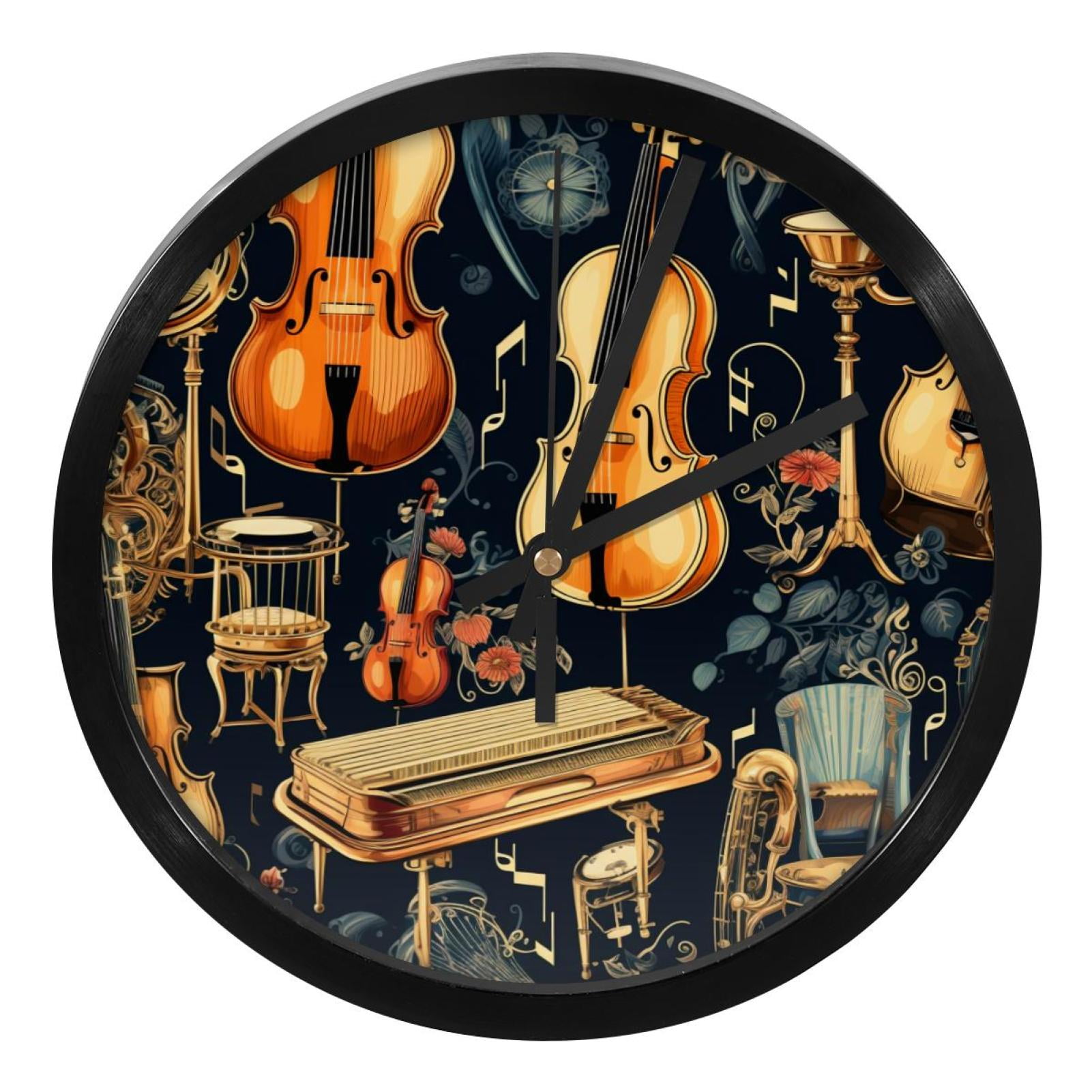 Musical Instrument Modern 9.8 Inch Wall Clock, Silent Non-Ticking Round ...