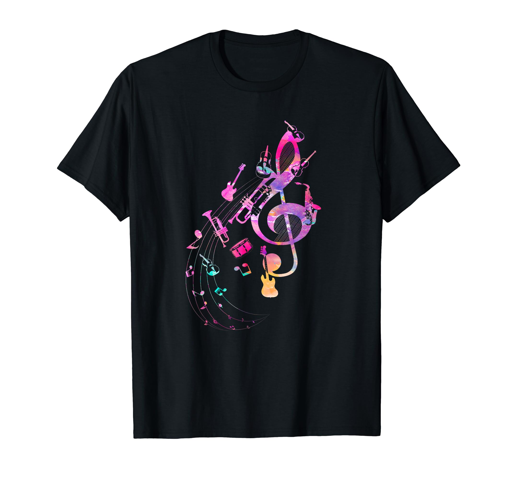 Musical Instrument Music Notes Musician Treble Clef T-Shirt Black Tee ...