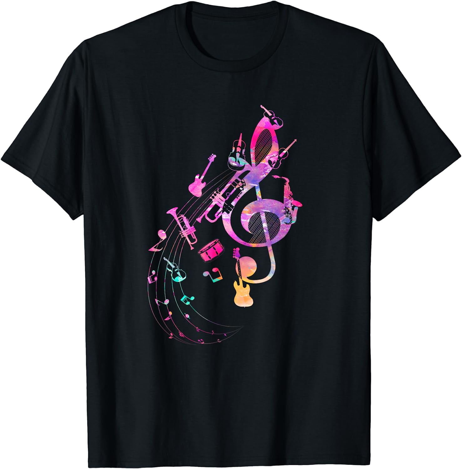 Musical Instrument Music Notes Musician Treble Clef T-Shirt Black ...