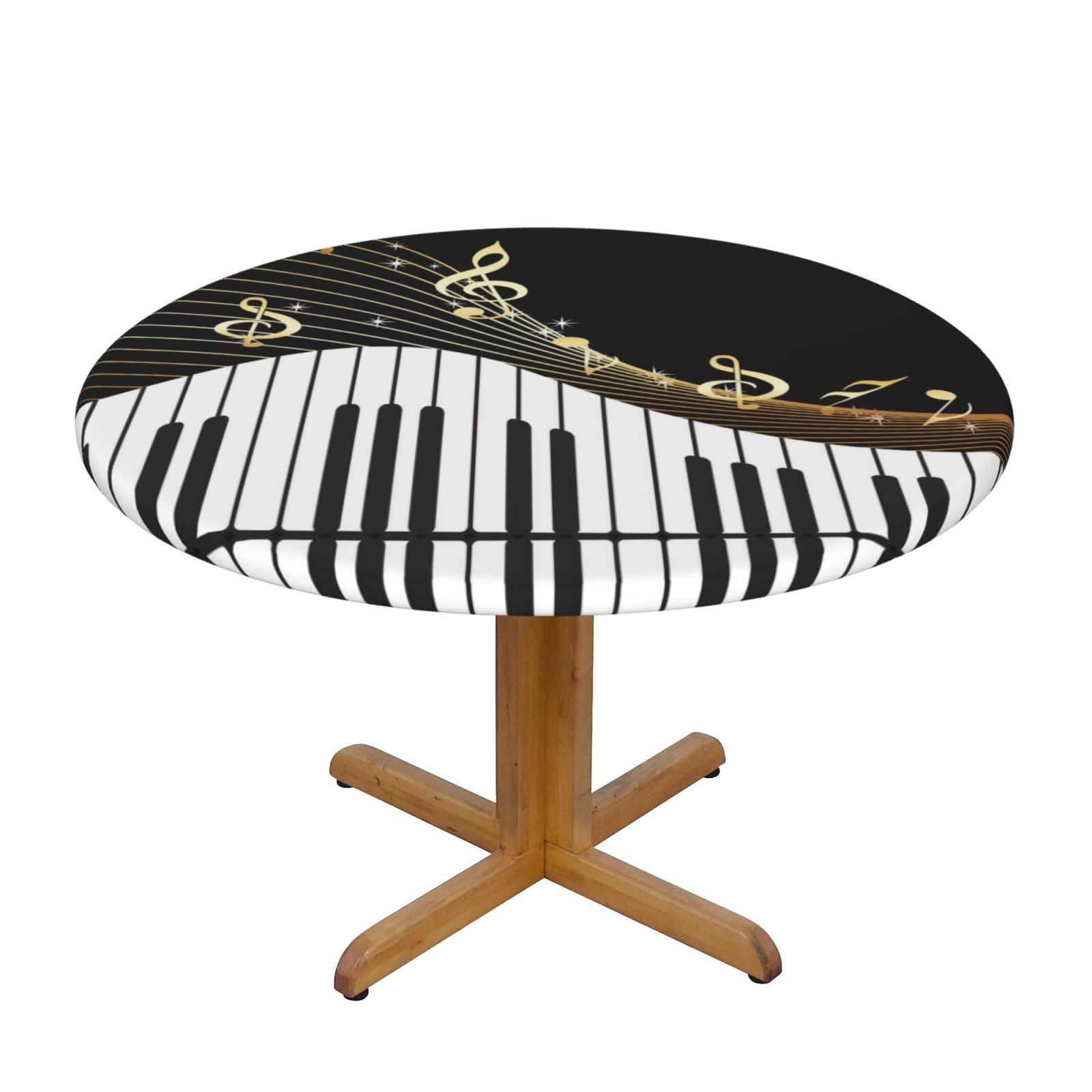 Musical Instrument Notes Fitted Tablecloth Round with Elastic Edged ...