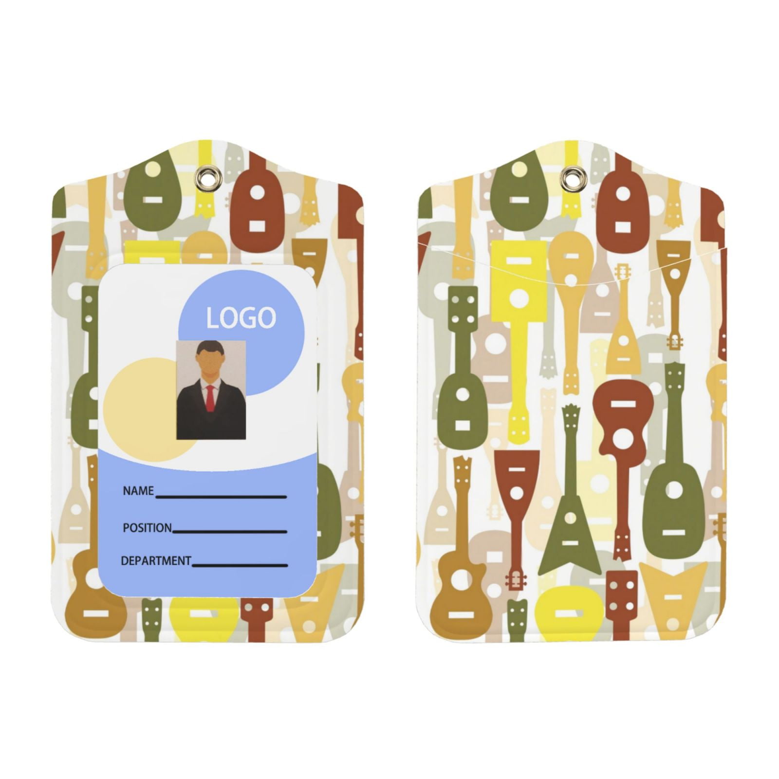 Musical Instrument Of Ukulele Pattern Id Card Badge Leather Holder Case ...