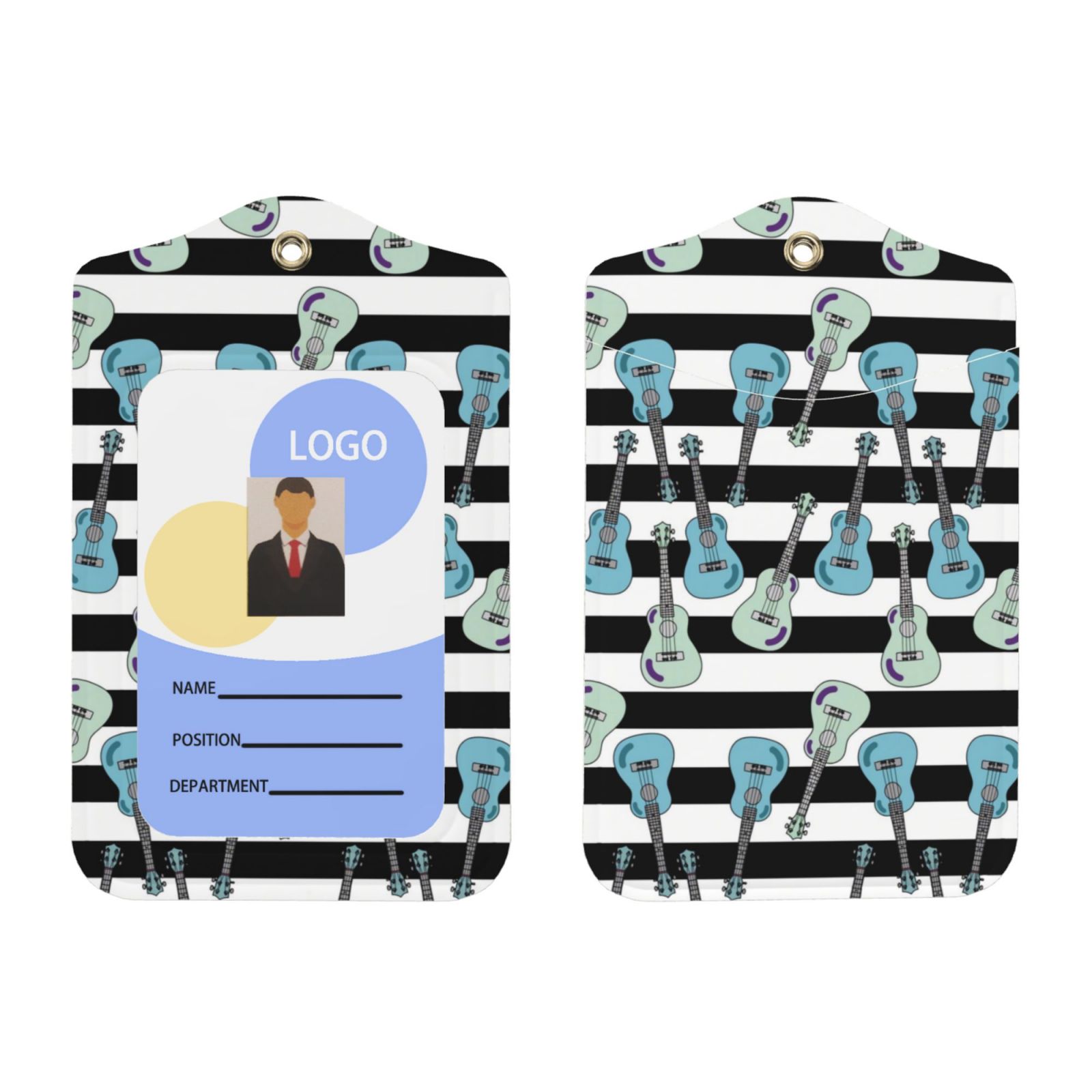 Musical Instrument Of Ukulele Pattern Id Card Badge Leather Holder Case ...