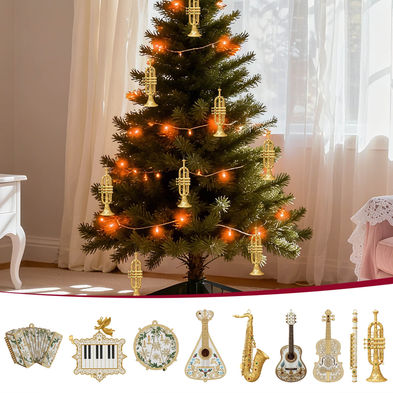 Musical Instrument Ornament Set | 9-Piece Resin Pendant | Violin Guitar ...