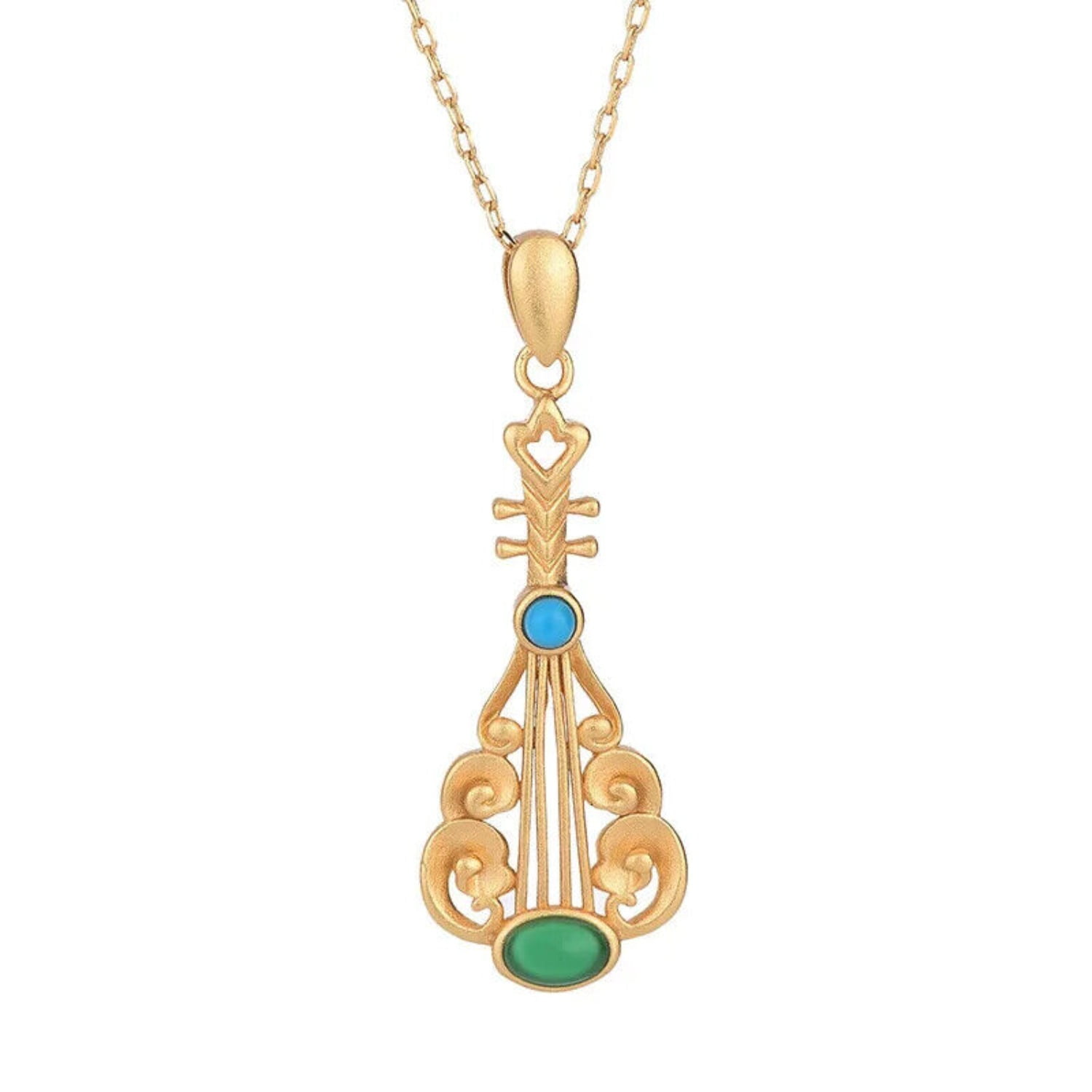 Musical Instrument Pipa Openwork Pattern Jade Chain Necklacse China ...
