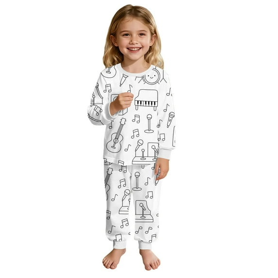 Musical Instrument Print Pajama Set for Children, Long Sleeve Comfy ...