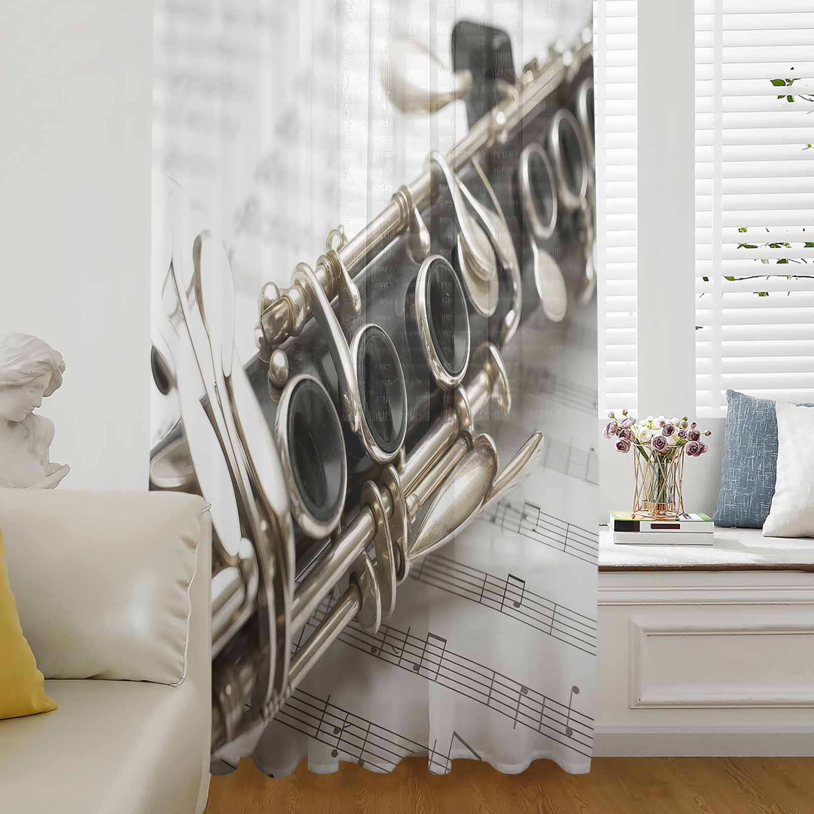 Musical Instrument Semi Sheer Curtains Drapes for Living Room, Bedroom ...