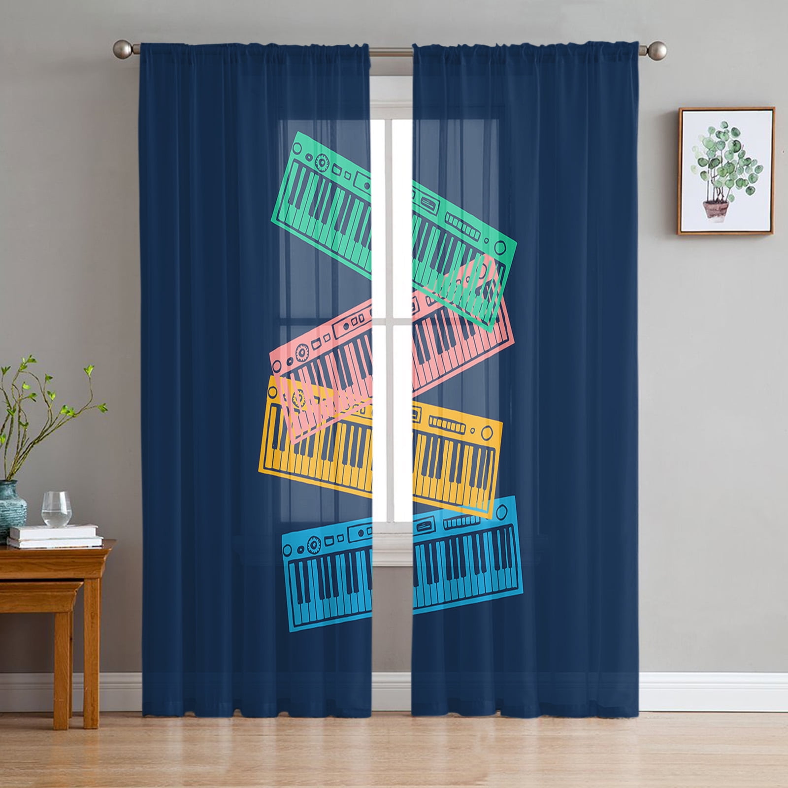 Musical Instrument Sheer Curtain Window Tulle Lace Curtains Living Room ...