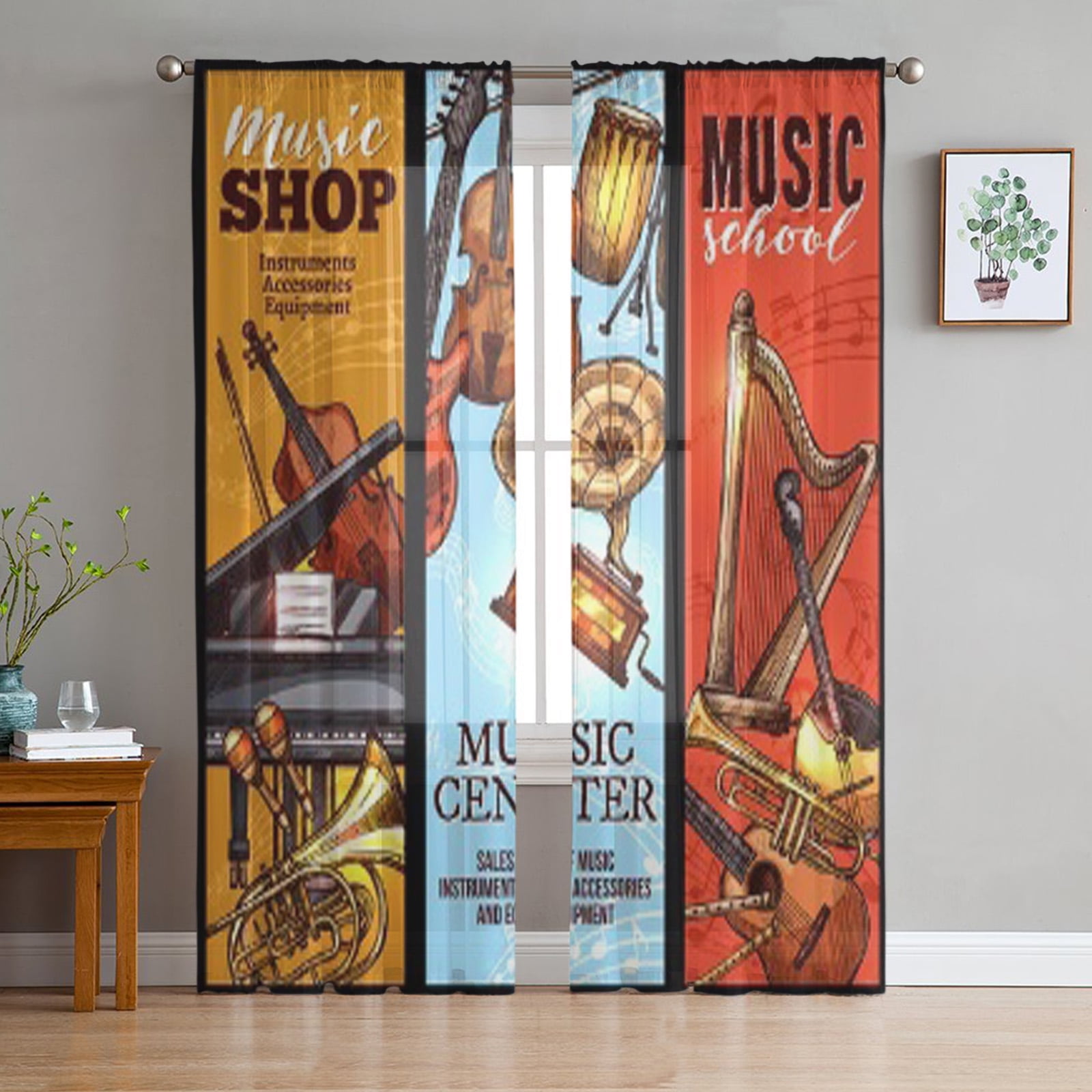 Musical Instrument Tulle Sheer Window Curtains For Living Room The ...