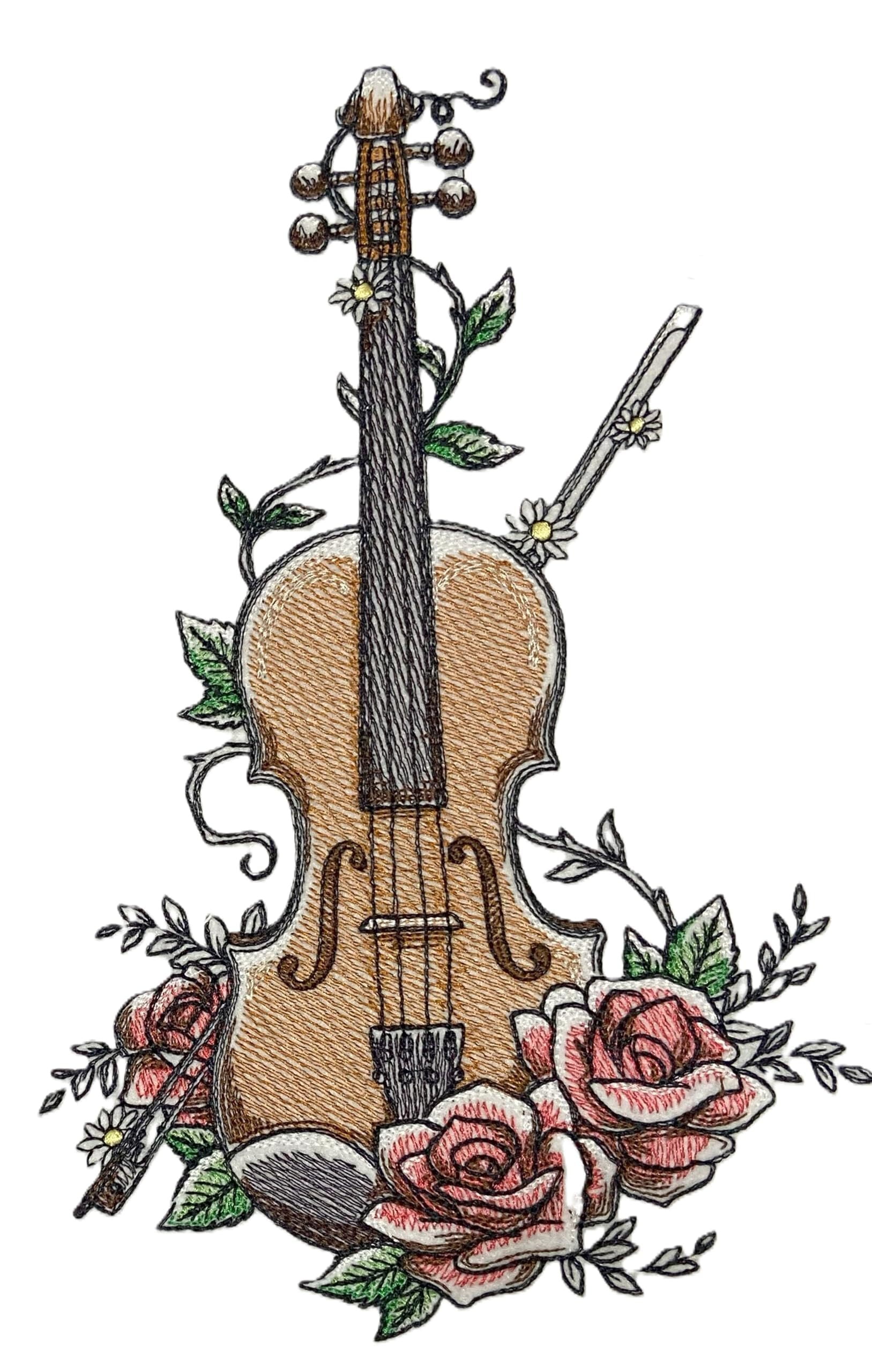 Musical Instrument Violin Roses Feature Embroidery Iron Embroidered ...
