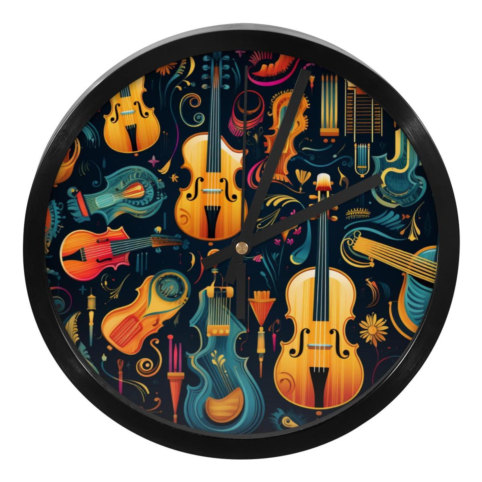 Musical Instrument Wall Clock, 9.8 Inches, Silent, Not Ticking, Round ...