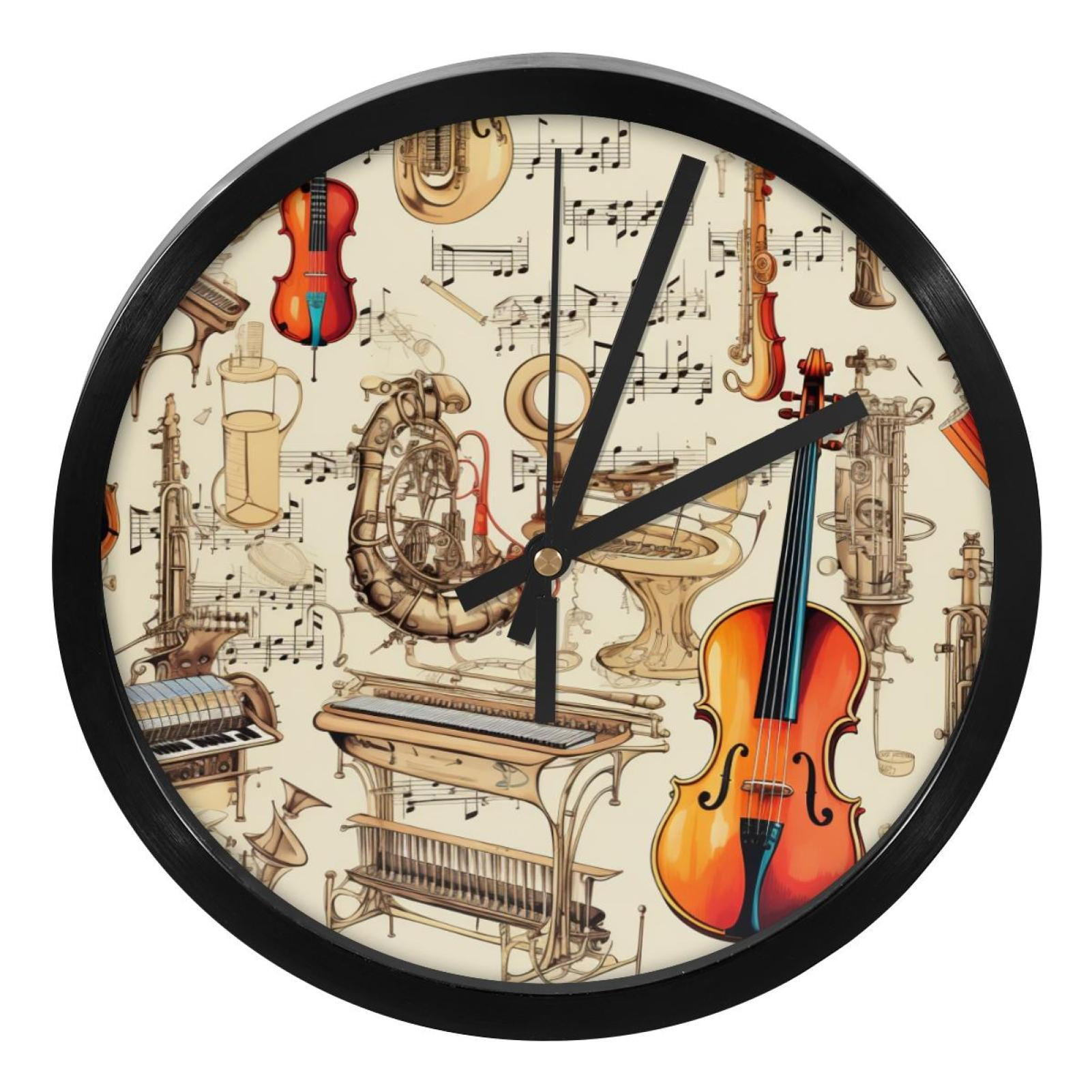 Musical Instrument Wall Clock, 9.8 Inches, Silent, Not Ticking, Round ...
