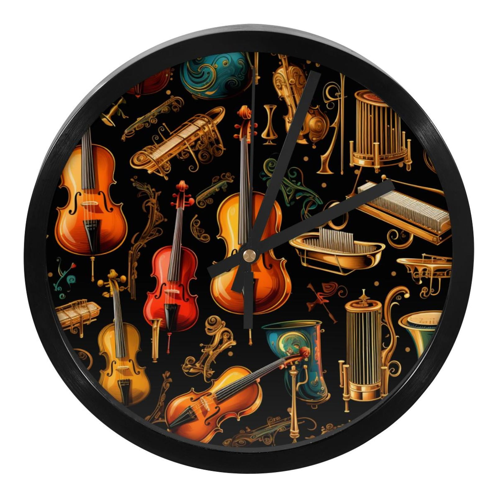 Musical Instrument Wall Clock, 9.8 Inches, Silent, Not Ticking, Round ...