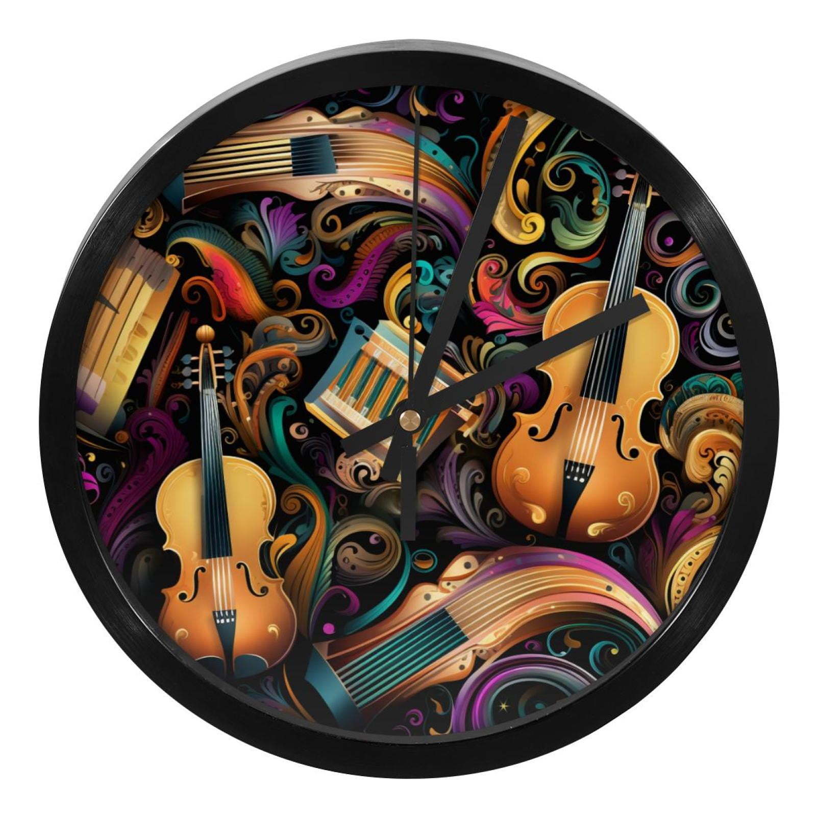 Musical Instrument Wall Clock, 9.8 Inches, Silent, Not Ticking, Round ...