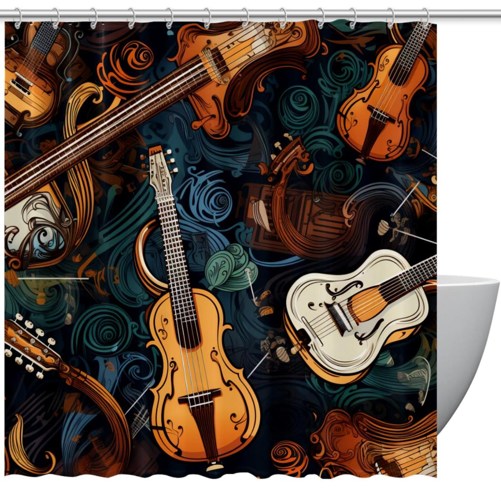 Musical Instrument Waterproof Bathroom Decoration Shower Curtain Set ...