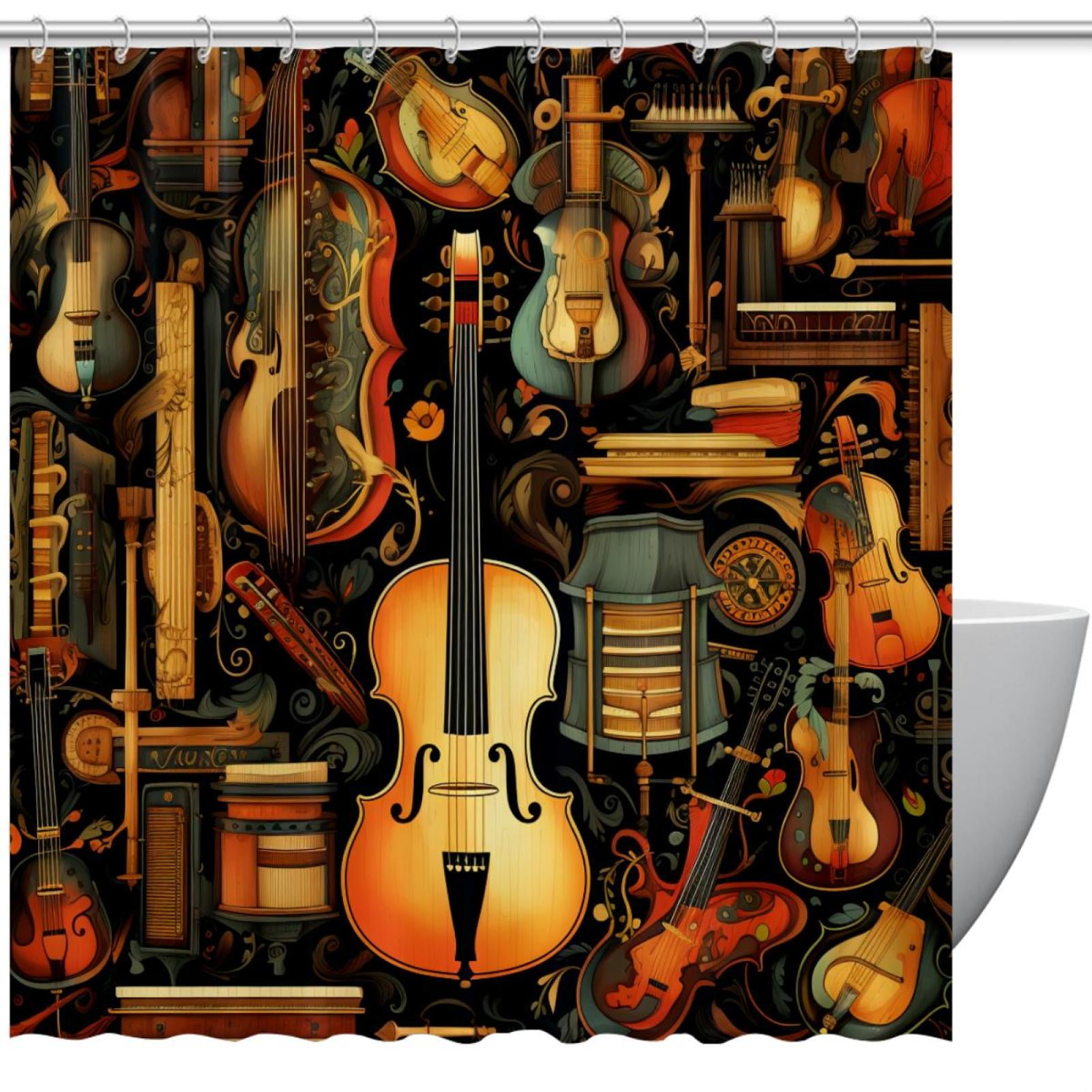 Musical Instrument Waterproof Bathroom Decoration Shower Curtain Set ...