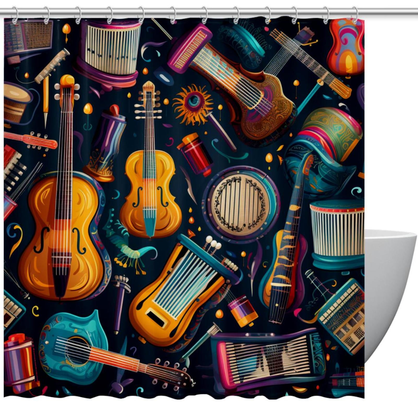 Musical Instrument Waterproof Shower Curtain Set with Hook, Printed ...