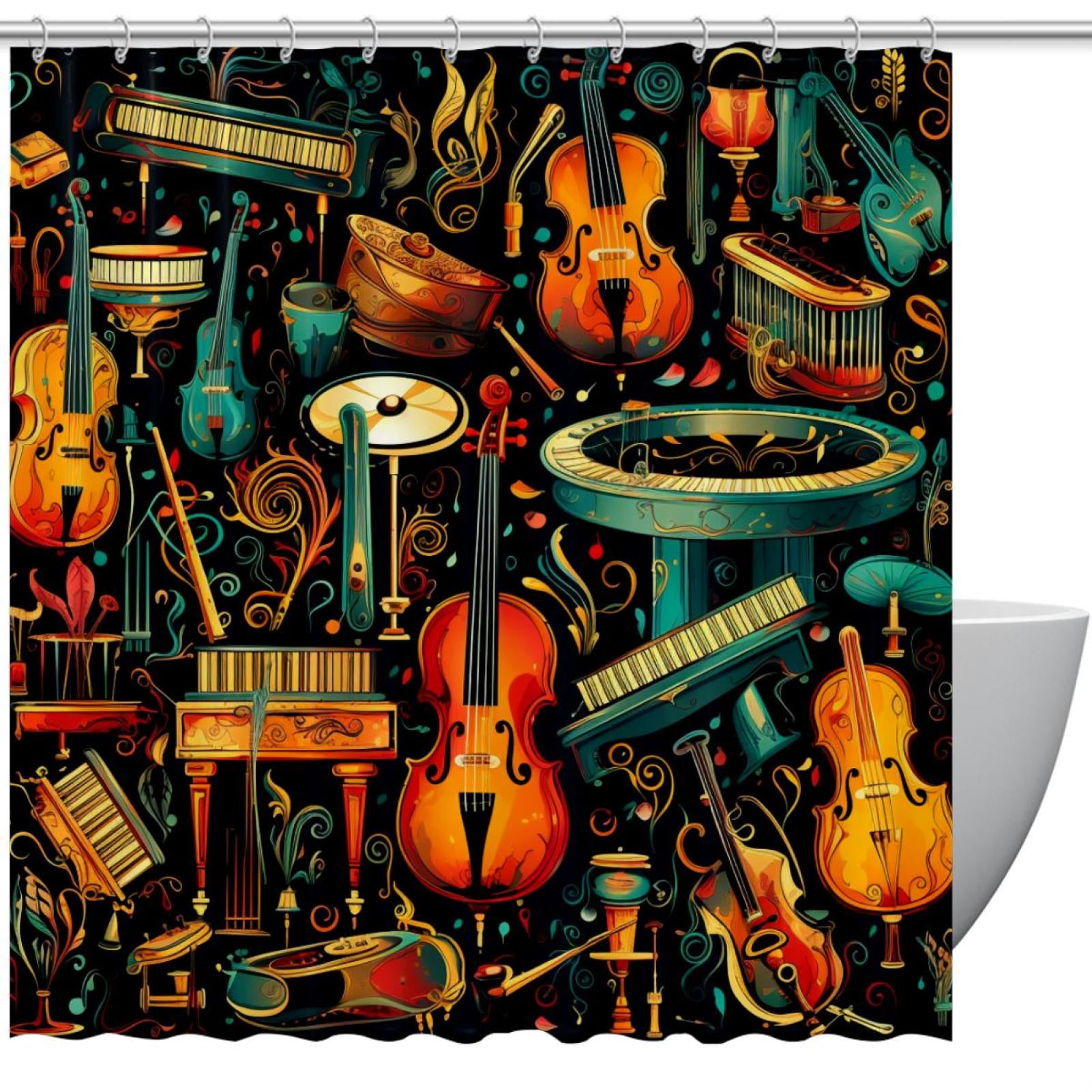 Musical Instrument Waterproof Shower Curtain Set with Hook, Printed ...