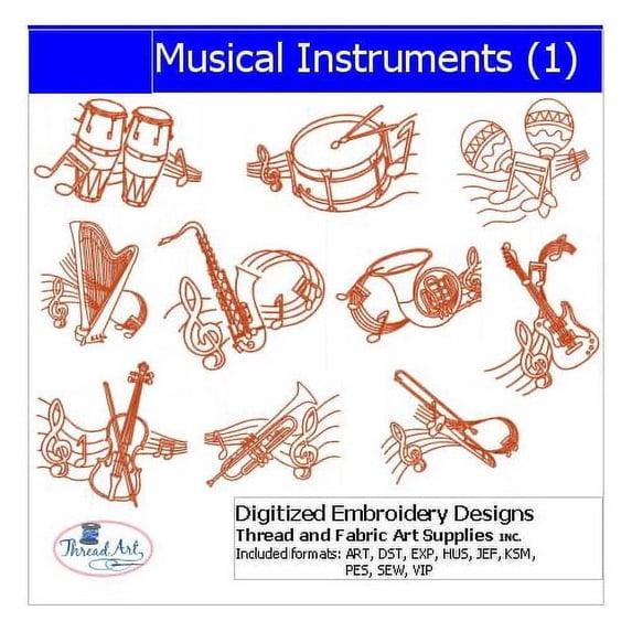 Musical Instruments(1) Embroidery Designs - All Popular Formats ...