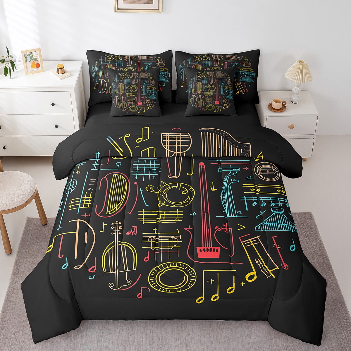Musical Instruments 7 Piece Comforter Set Full Bed in a Bag,Drum Kit ...
